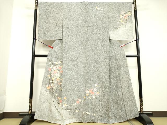 平和屋着物●訪問着　草花文　たたき染め　黒地　金彩　正絹　逸品　未使用　DAAU0932tw