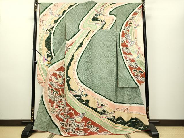 平和屋着物●豪華振袖　絞り　立波飛鶴松文　金銀彩　やまと誂製　正絹　逸品　DAAU3939du