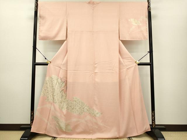 平和屋着物●訪問着　絞り　刺繍　草花文　宍色　金彩　正絹　逸品　DAAU3945du