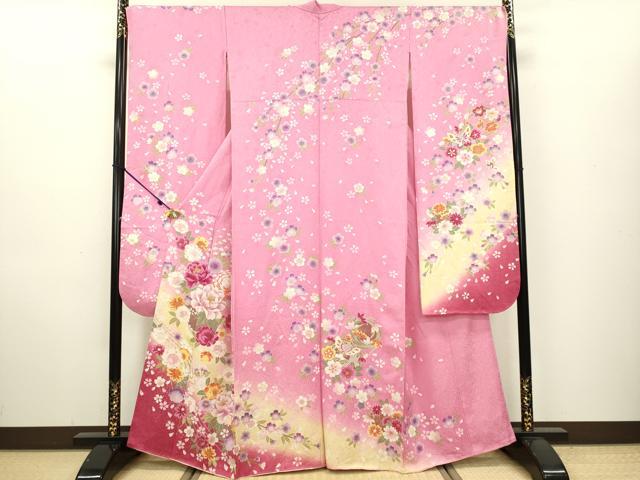 平和屋着物●豪華振袖　舞蝶花籠文　暈し染め　金彩　正絹　逸品　DAAU3958du