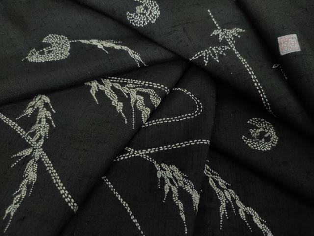 平和屋着物●訪問着　作家物　紬地　刺し子　総刺繍　雀　稲穂　黒地　さが美扱い　正絹　逸品　DAAU5001ps
