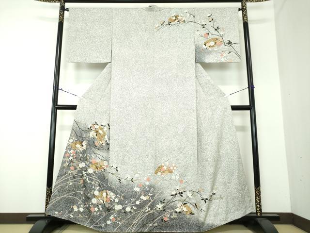 平和屋着物●訪問着　地紙花文　たたき染め　金彩　正絹　逸品　DAAU5027ps