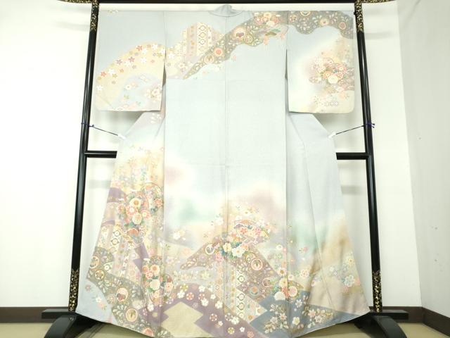 平和屋着物●訪問着　駒刺繍　吉祥花文　暈し染め　金彩　正絹　逸品　DAAU5047ps