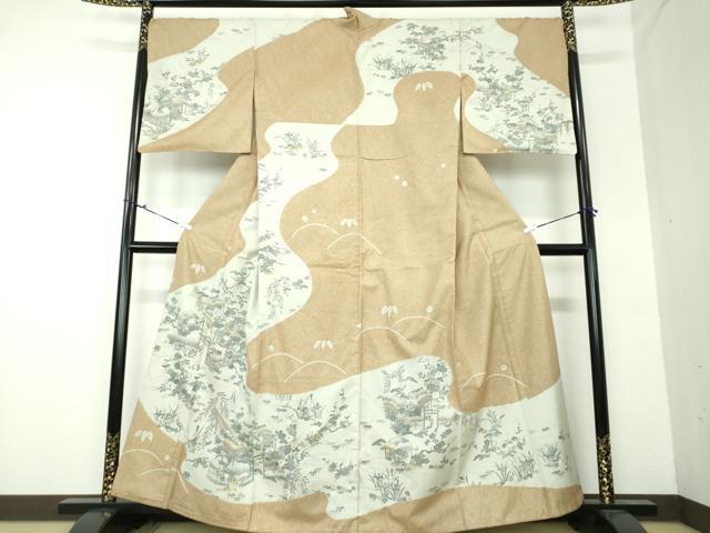 平和屋着物●本場染大島紬　訪問着　絞り　道長風景花文　正絹　逸品　DAAU5050ps