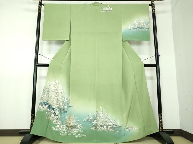 平和屋着物●訪問着　水辺風景花文　暈し染め　金銀彩　正絹　逸品　DAAU5100ps