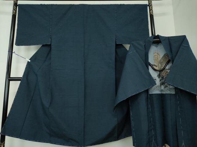 平和屋着物●男性　髭紬　アンサンブル　濃紺地　正絹　逸品　未使用　DAAU5116ps