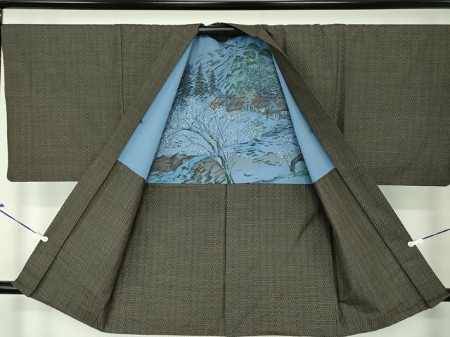 平和屋着物○男性 本場大島紬 アンサンブル 長羽織 亀甲柄 正絹 逸品