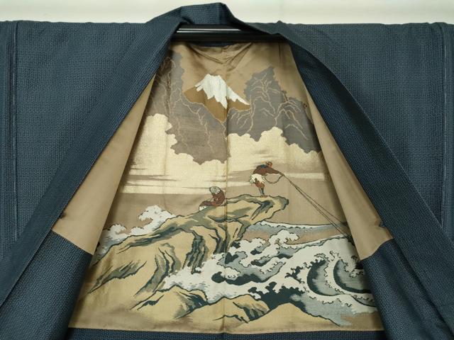 平和屋着物○男性 本場大島紬 アンサンブル 長羽織 亀甲柄 正絹 逸品