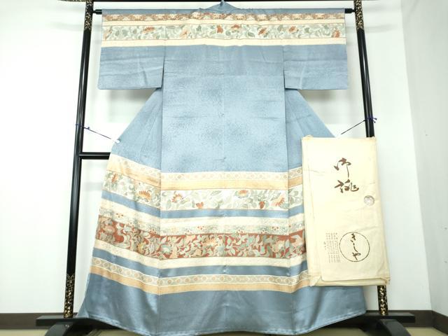 平和屋着物●銀座きしや　訪問着　駒刺繍　更紗横段花文　金彩　たとう紙付き　正絹　逸品　DAAU5130ps