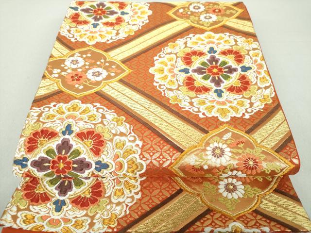 平和屋着物●西陣　河合康幸謹製　六通柄袋帯　唐織　正倉院花菱文　金糸　正絹　逸品　DAAU5143ps