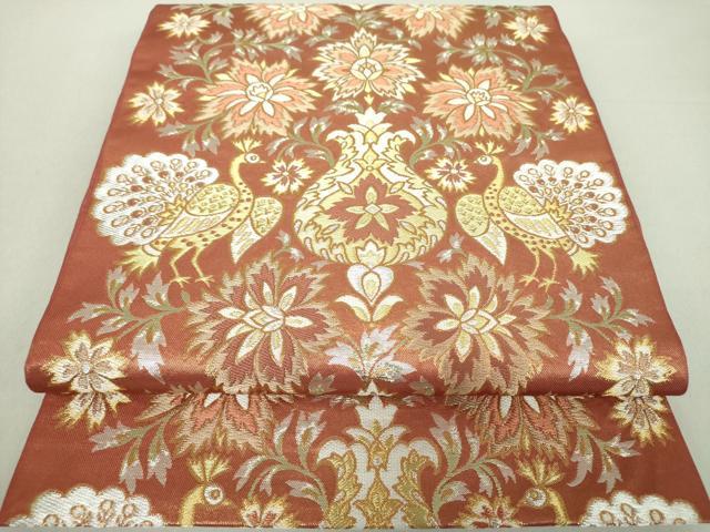 平和屋着物●西陣　川島織物　六通柄　本袋帯　更紗花鳥文　金銀糸　正絹　逸品　DAAU5174ps