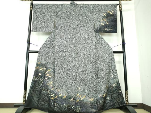 平和屋着物●訪問着　作家物　流水飛鶴文　たたき染め　金彩　正絹　逸品　DAAU5190ps