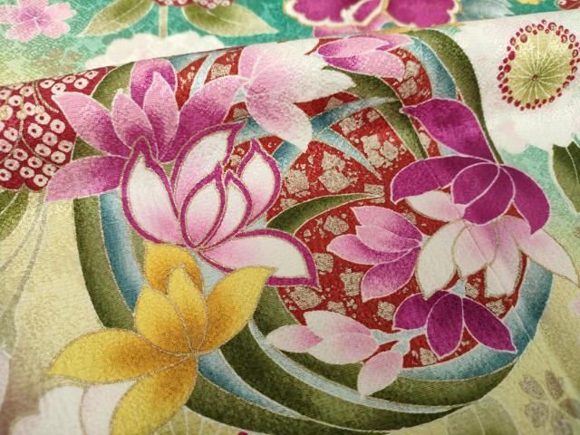 平和屋着物□豪華振袖 駒刺繍 地紙風景文 暈し染め 金銀