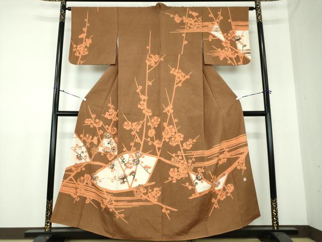 平和屋着物●人間国宝・羽田登喜男　訪問着　刺繍　枝梅　正絹　逸品　DAAU5218ps