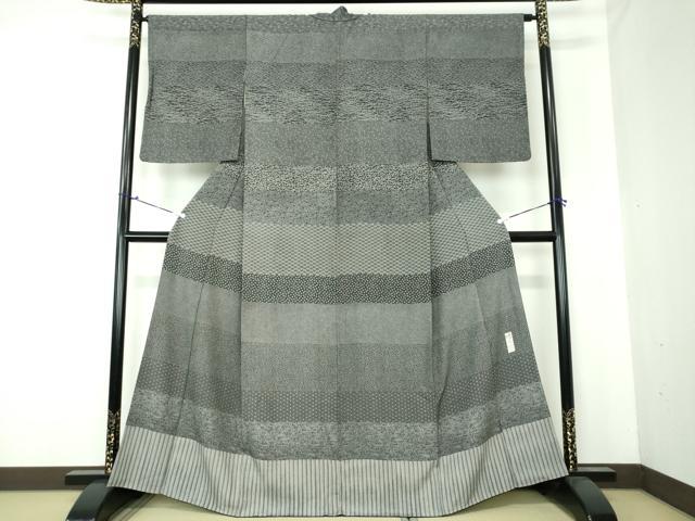 平和屋着物●山下晴三　京友禅競技大会受賞　江戸小紋　訪問着　横段吉祥花文　黒地　正絹　逸品　DAAU5263ps