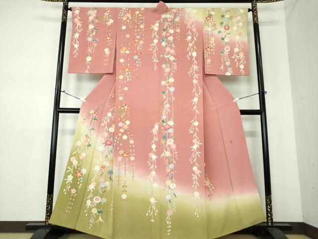 平和屋着物●本加賀友禅作家　稲荷茂雄　訪問着　枝垂れ桜　暈し染め　正絹　逸品　DAAU5300ps