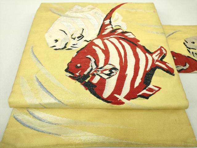 平和屋着物＊夏物　アンティーク　大正ロマン　九寸名古屋帯　熱帯魚　銀糸　正絹　逸品　DAAU5306ps