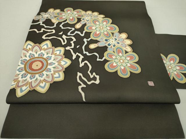 平和屋着物●塩瀬　九寸名古屋帯　作家物　正倉院花文　正絹　逸品　DAAU5318ps