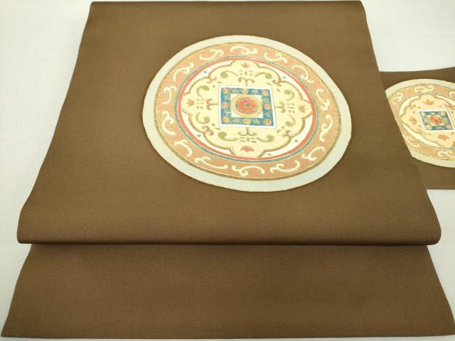 平和屋着物●塩瀬　九寸名古屋帯　花丸文　金彩　正絹　逸品　DAAU5325ps