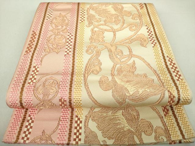 平和屋着物●本場筑前博多織　八寸名古屋帯　更紗花唐草間道　正絹　逸品　未使用　DAAU5329ps