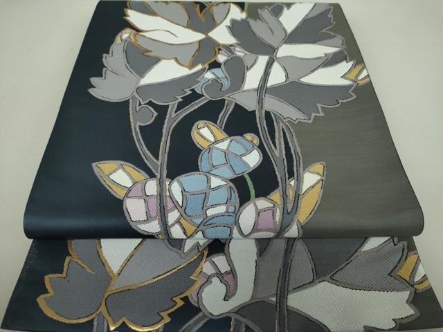 平和屋着物●六通柄袋帯　草花文　金糸　正絹　逸品　DAAU5339ps