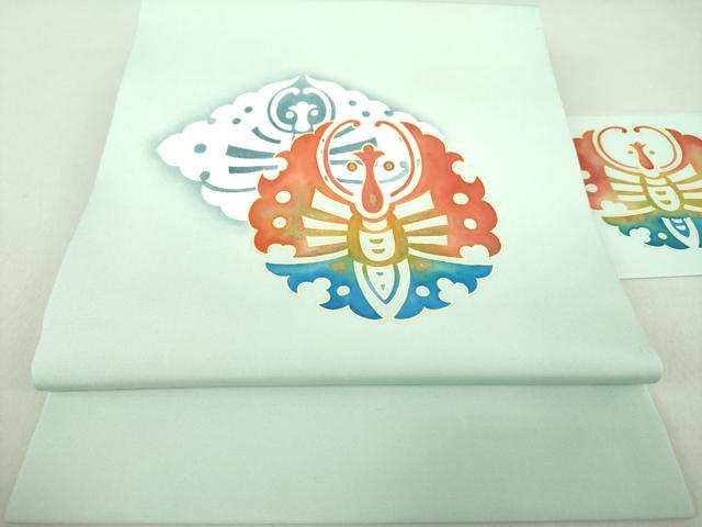 平和屋着物●塩瀬　九寸名古屋帯　舞蝶文　金彩　正絹　逸品　DAAU5364ps