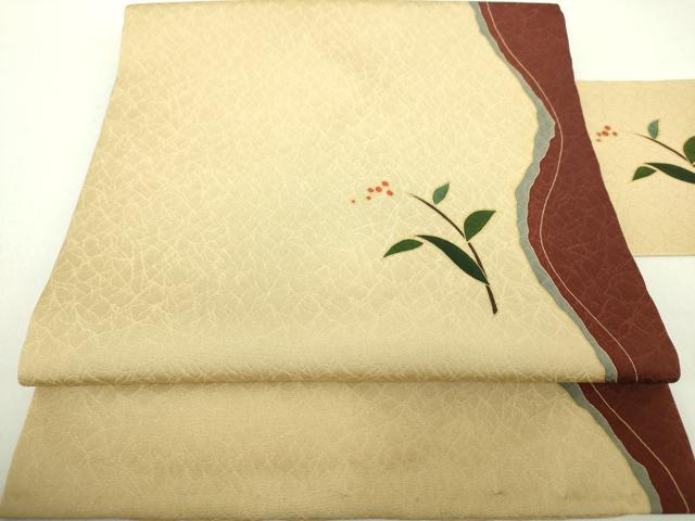 平和屋着物●九寸名古屋帯　草花文　金糸　正絹　逸品　DAAU5372ps