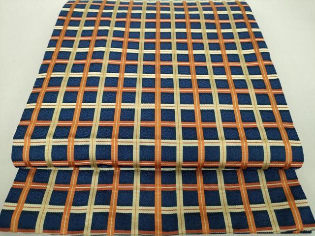 平和屋着物●九寸開き名古屋帯　格子間道　正絹　逸品　未使用　DAAU5378ps