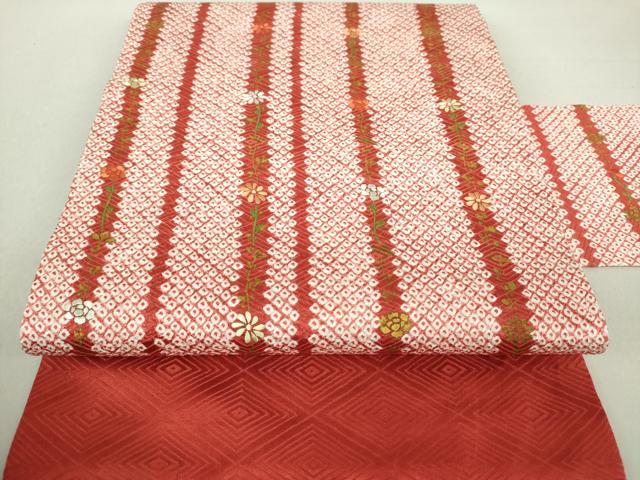 平和屋着物●九寸名古屋帯　絞り　刺繍　草花間道　金彩　正絹　逸品　DAAU5386ps