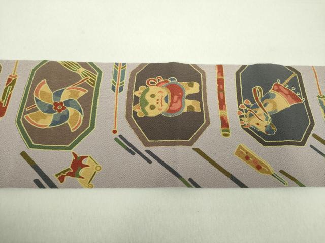平和屋着物○九寸名古屋帯 玩具文様 鬼しぼ縮緬 金彩 正絹 逸品
