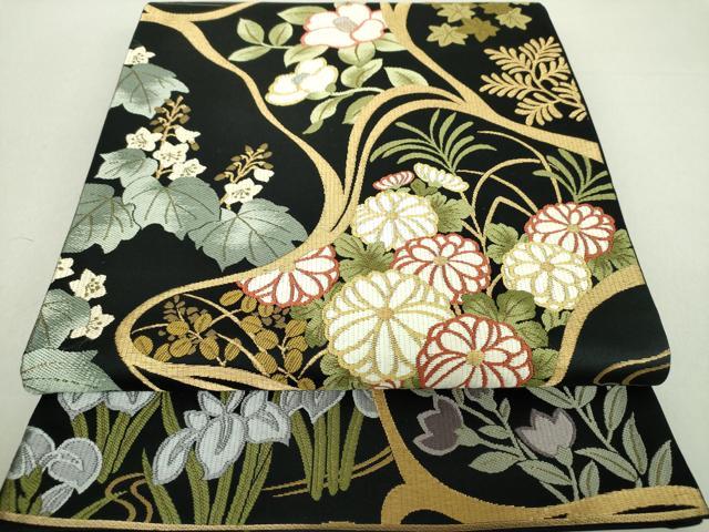 平和屋着物●六通柄袋帯　唐織　四季流水文　金糸　正絹　逸品　未使用　DAAU5404ps