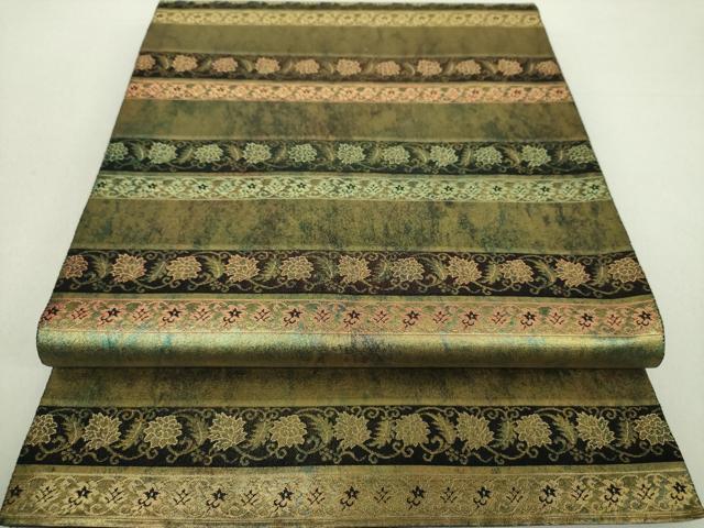 平和屋着物●西陣織　陰山織物謹製　箔屋清兵衛　六通柄袋帯　名物裂間道　黒地　金糸　正絹　逸品　DAAU5405ps