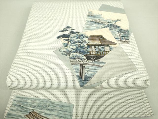 平和屋着物●六通柄袋帯　手描き　色紙重ね風景文　正絹　逸品　DAAU5415ps