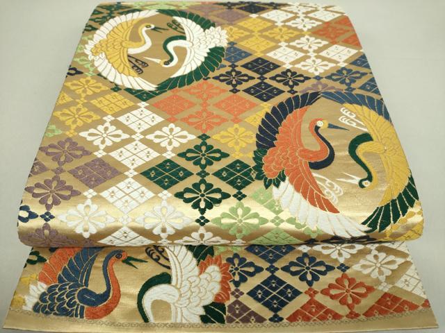 平和屋着物●六通柄袋帯　唐織　双鶴花菱文　金糸　正絹　逸品　DAAU5426ps