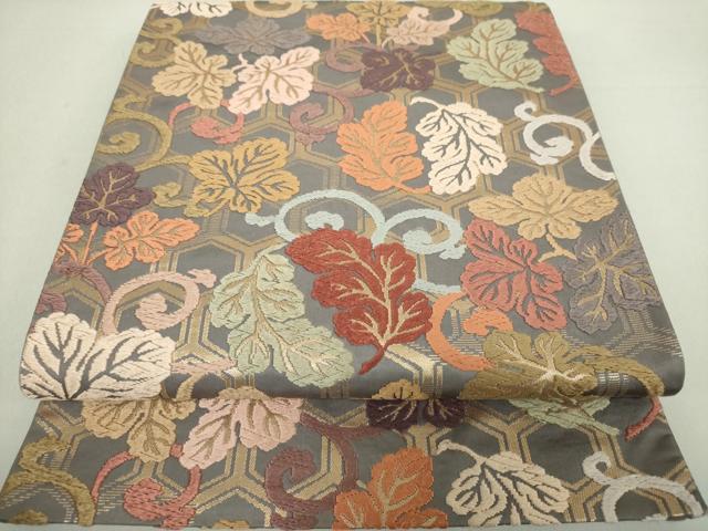 平和屋着物●六通柄袋帯　唐織　草木染　唐草文　金糸　正絹　逸品　DAAU5429ps