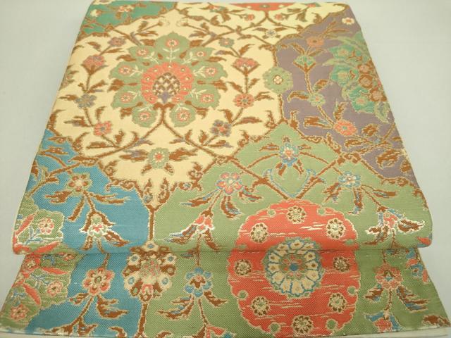 平和屋着物●西陣　川島織物　六通柄　本袋帯　更紗花文　金糸　正絹　逸品　DAAU5430ps