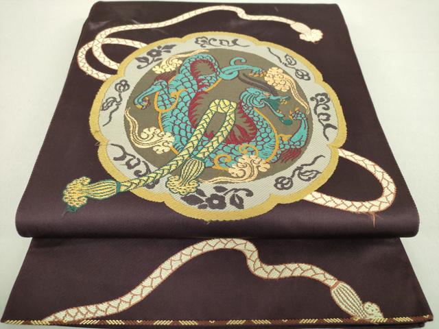 平和屋着物●西陣　鷹匠謹製　六通柄袋帯　唐織　鏡裏飛龍　金糸　正絹　逸品　DAAU5436ps