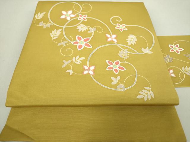 平和屋着物●九寸名古屋帯　花唐草文　金彩　正絹　逸品　DAAU5452ps