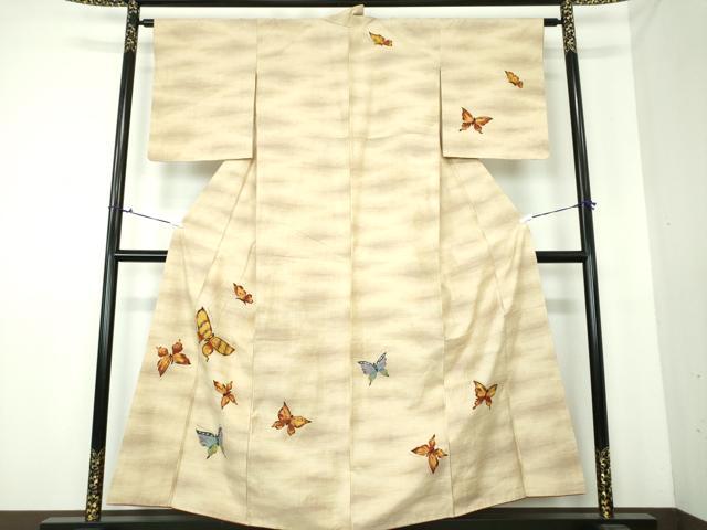 平和屋着物●訪問着　紬地　舞蝶文　正絹　逸品　未使用　DAAU5468ps