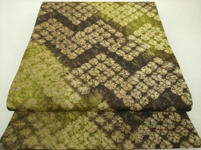 平和屋着物●菅原工房　漢方染紬　両面　全通柄袋帯　紬地　絞り　霞文　やまと誂製　正絹　逸品　DAAU5477ps