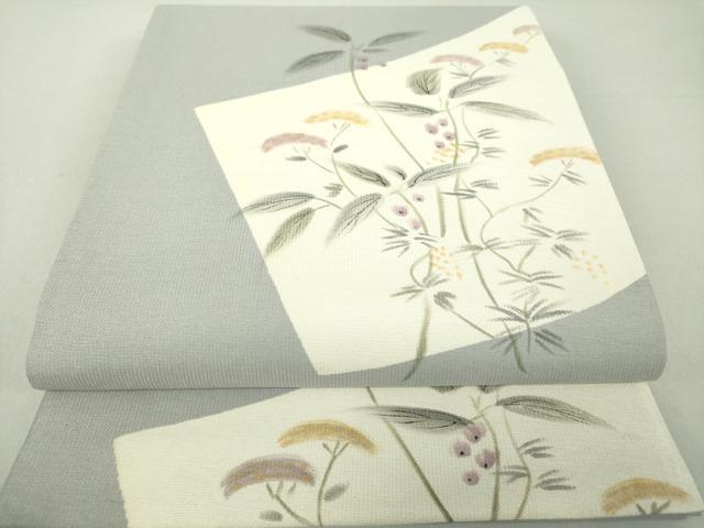 平和屋着物●六通柄袋帯　手描き　秋草文　正絹　逸品　DAAU5478ps