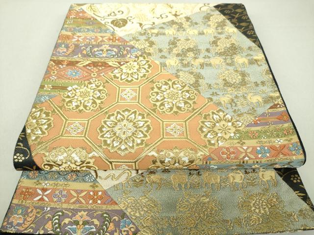 平和屋着物●西陣　服部織物謹製　六通柄袋帯　唐織　名物裂花文　金糸　正絹　逸品　DAAU5480ps