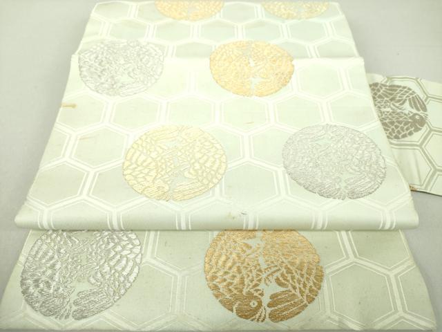 平和屋着物●俵屋　人間国宝　喜多川平朗  有職織物　九寸名古屋帯　唐織　向かい鸚鵡　金銀糸　正絹　逸品　DAAU5496ps