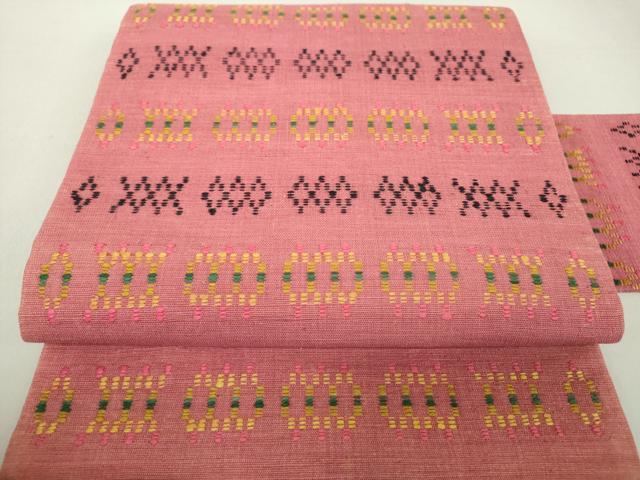 平和屋着物●九寸名古屋帯　紬地　花織　横段文　正絹　逸品　DAAU5500ps