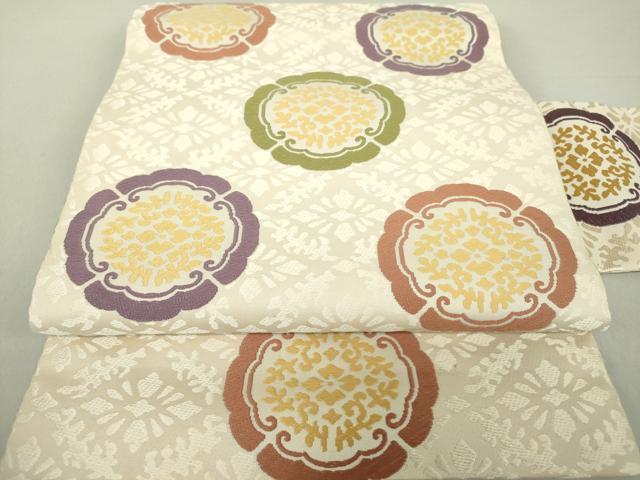 平和屋着物●俵屋　人間国宝　喜多川平朗  有職織物　創作　九寸名古屋帯　唐織　花丸文　正絹　逸品　DAAU5501ps