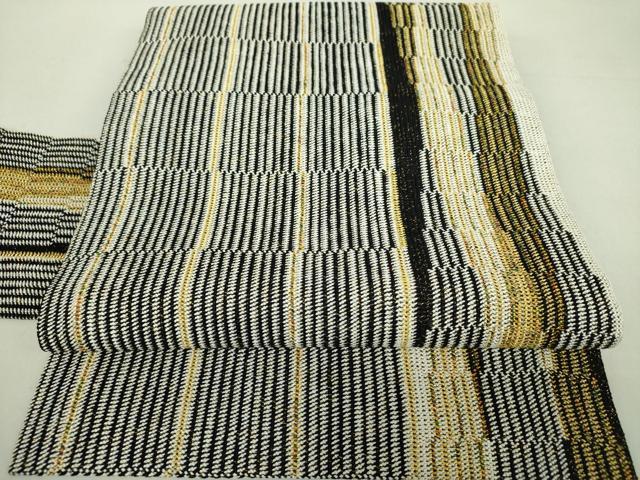 平和屋着物●八寸名古屋帯　変わり間道　金糸　正絹　逸品　未使用　DAAU5508ps