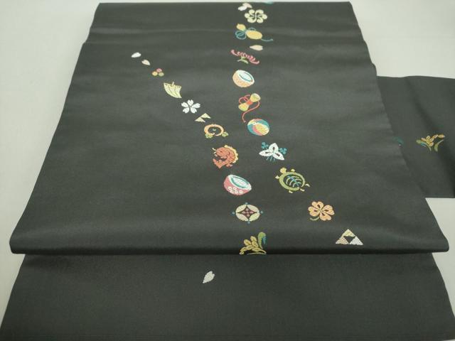 平和屋着物●九寸名古屋帯　唐織　吉祥文　宝尽くし　亀　伊勢海老　正絹　逸品　DAAU5516ps