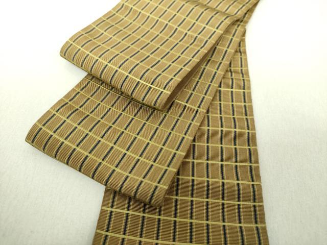平和屋着物●男性　本場筑前博多織　角帯　格子間道　正絹　逸品　DAAU5542ps