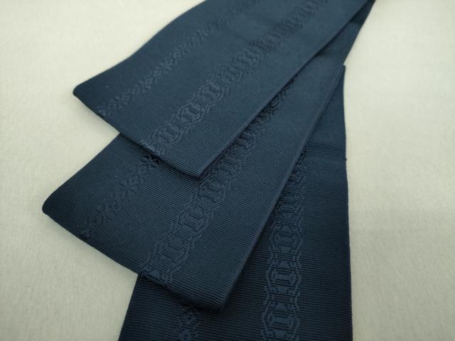 平和屋着物●男性　本場筑前博多織　両面　角帯　間道　紺地　正絹　逸品　未使用　DAAU5543ps