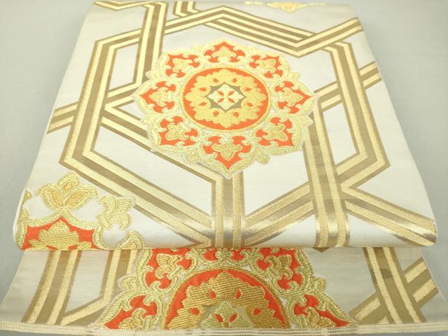 平和屋着物●西陣　川島織物　六通柄　本袋帯　正倉院亀甲花文　金糸　正絹　逸品　DAAU5558ps